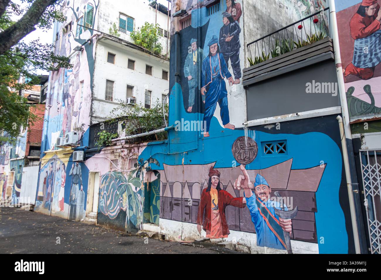 mural in Melaka, Malaysia depicting historical scenes, people men in ...