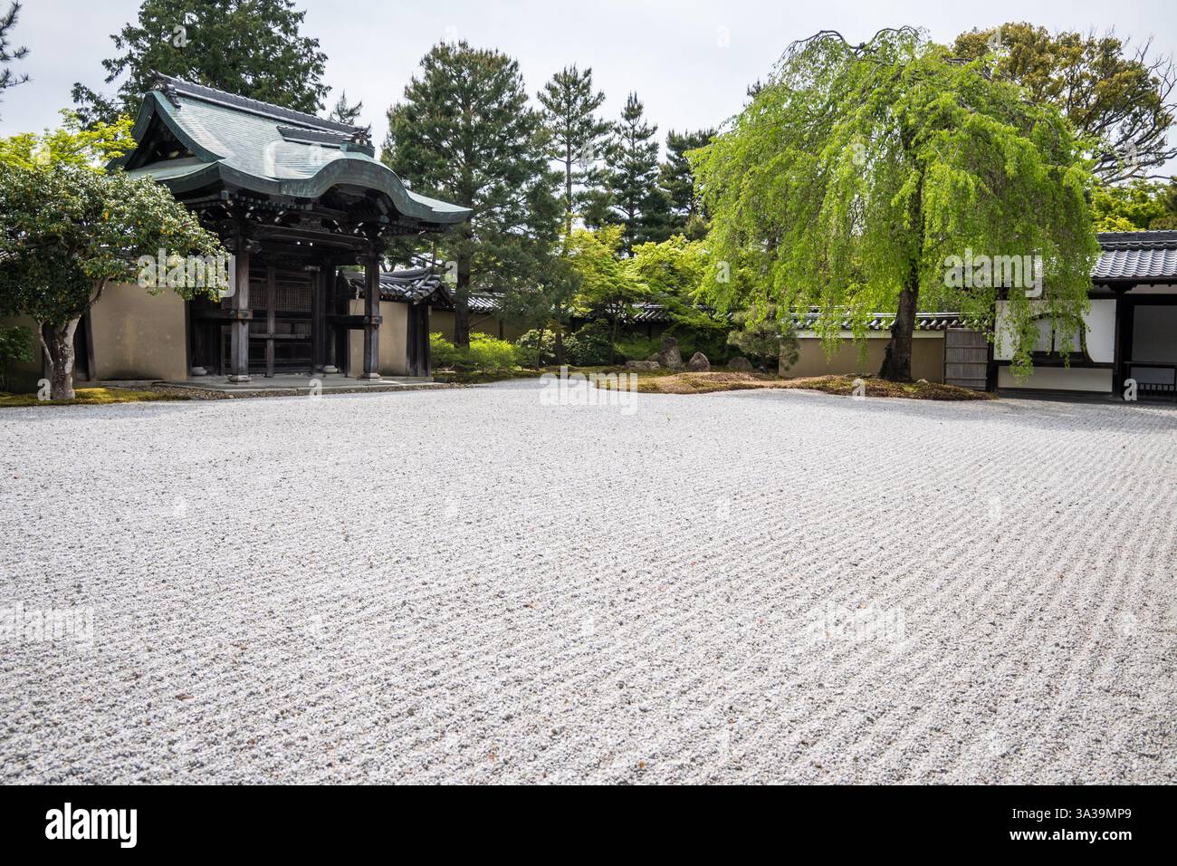 Kodaiji Temple Zen Garden with Stone Ripples, Gateway, and Greenery in ...