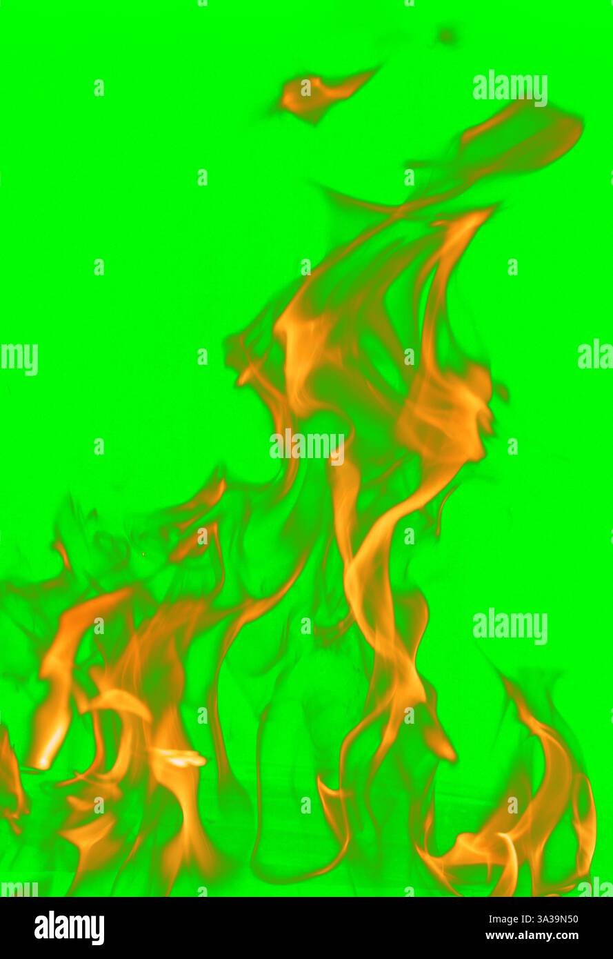 Dramatic Fire Flames Over A Green Screen Stock Photo - Alamy