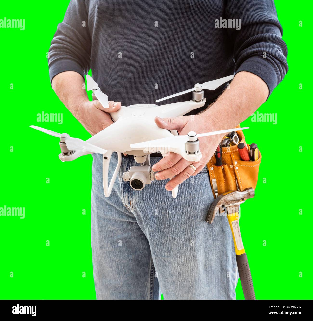 Partial View of Construction Worker Wearing Toolbelt and Holding His ...