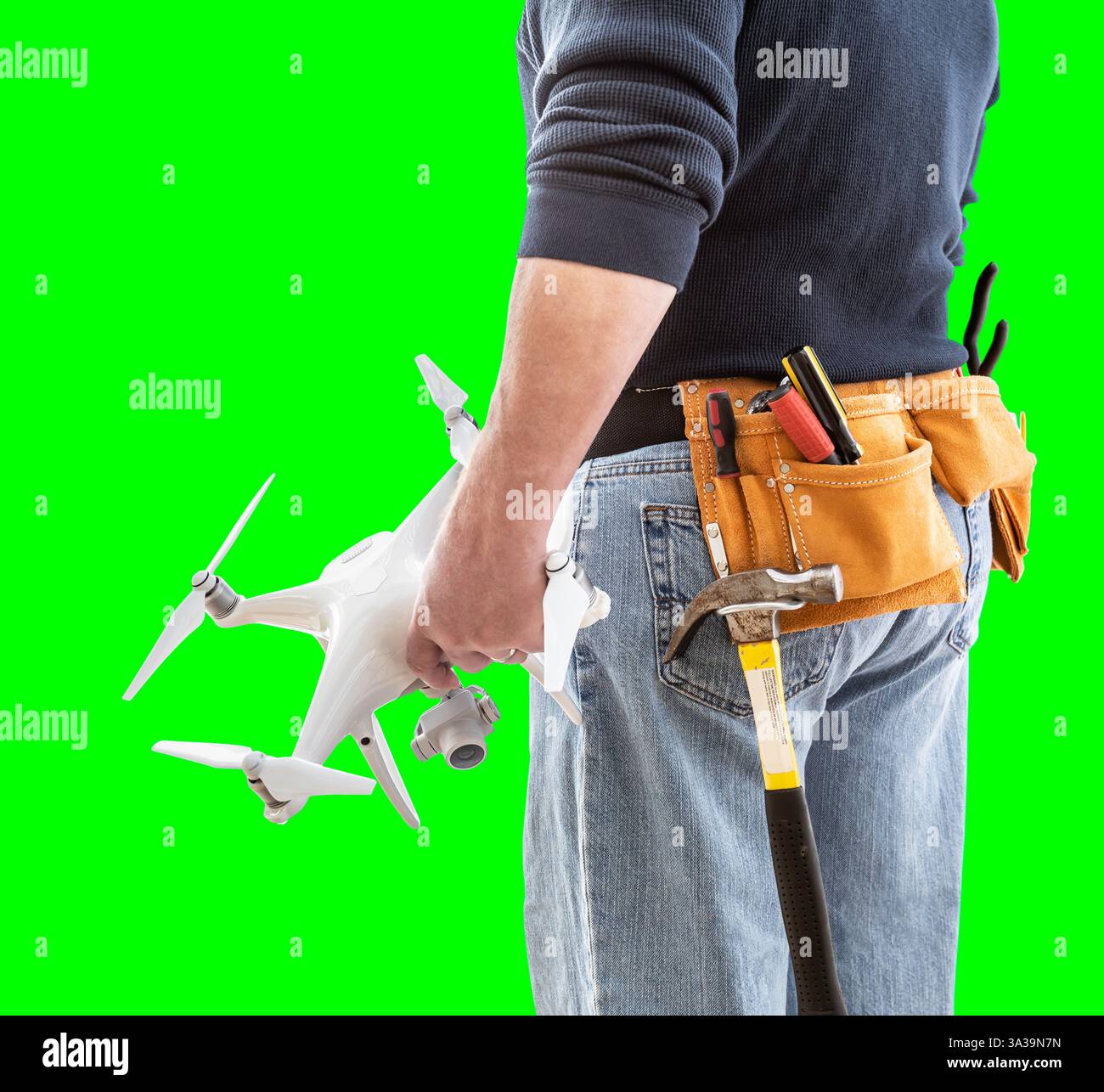 Partial View of Construction Worker Wearing Toolbelt and Holding His ...