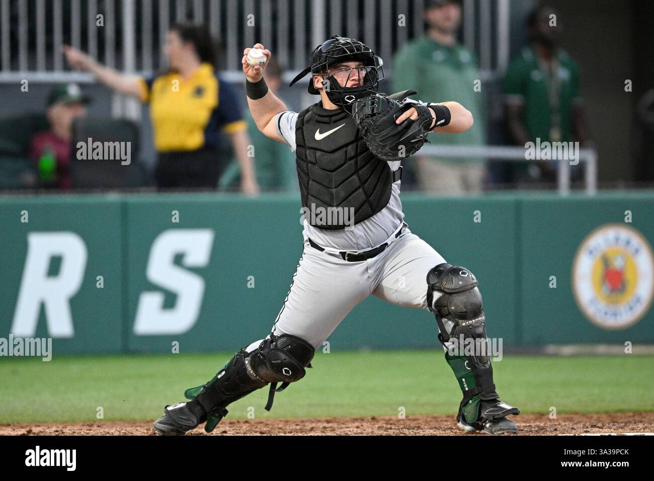 USC Upstate catcher Tyler Lang throws during an NCAA college baseball ...
