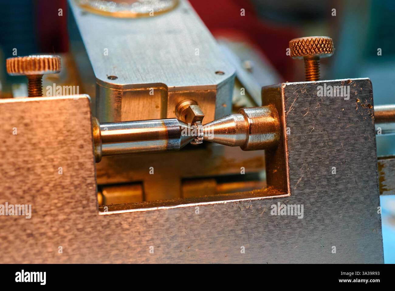 Precision tool measuring gear radial runout in a workshop setting ...
