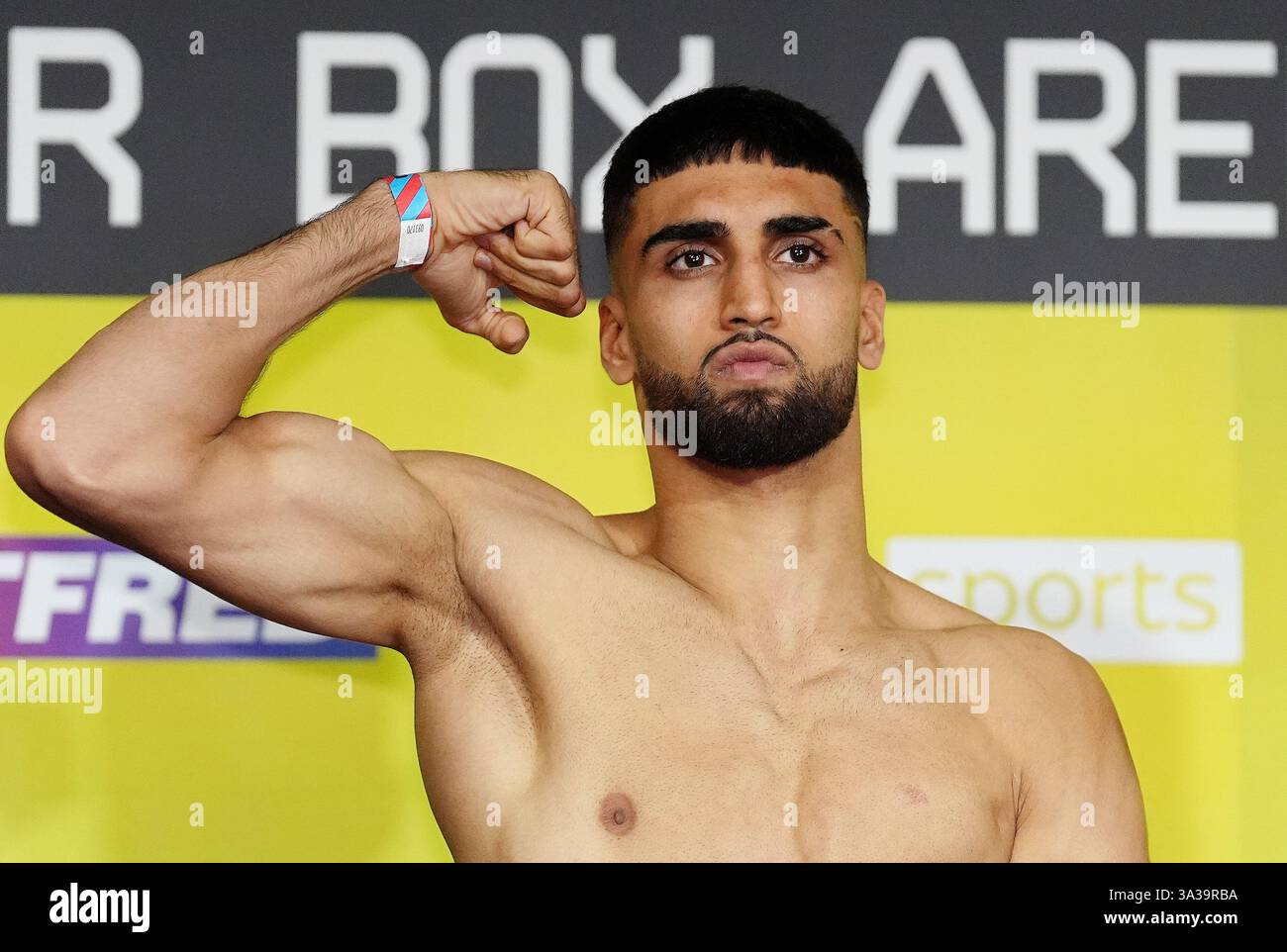 Adam Azim during a weigh in at the Kachette, London. Picture date ...
