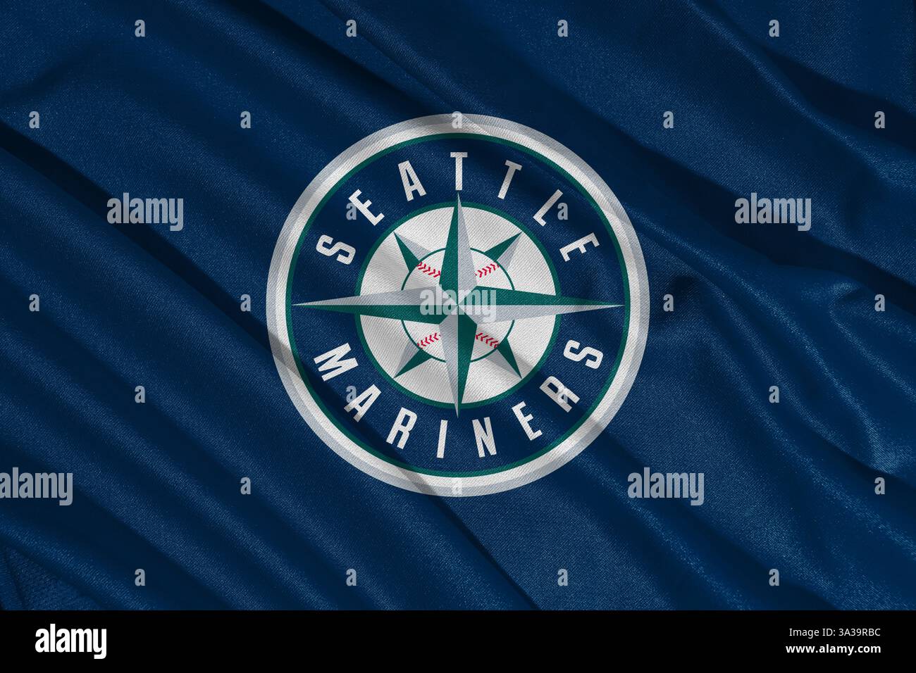 pringsewu, lampung; march 15, 2025; fabric texture with flag and MLB ...