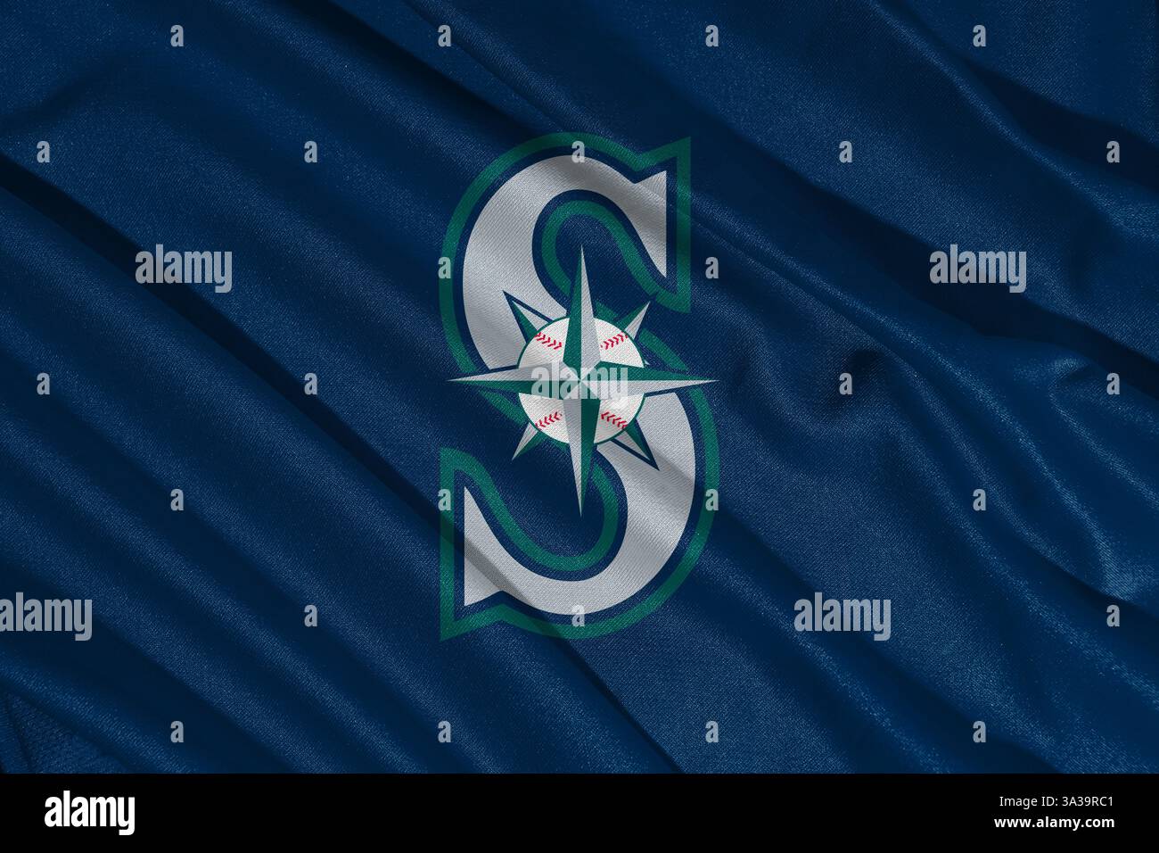 pringsewu, lampung; march 15, 2025; fabric texture with flag and MLB ...