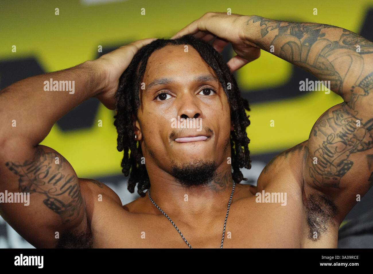 Anthony Yarde and Ralfs Vilcans during a weigh in at the Kachette ...