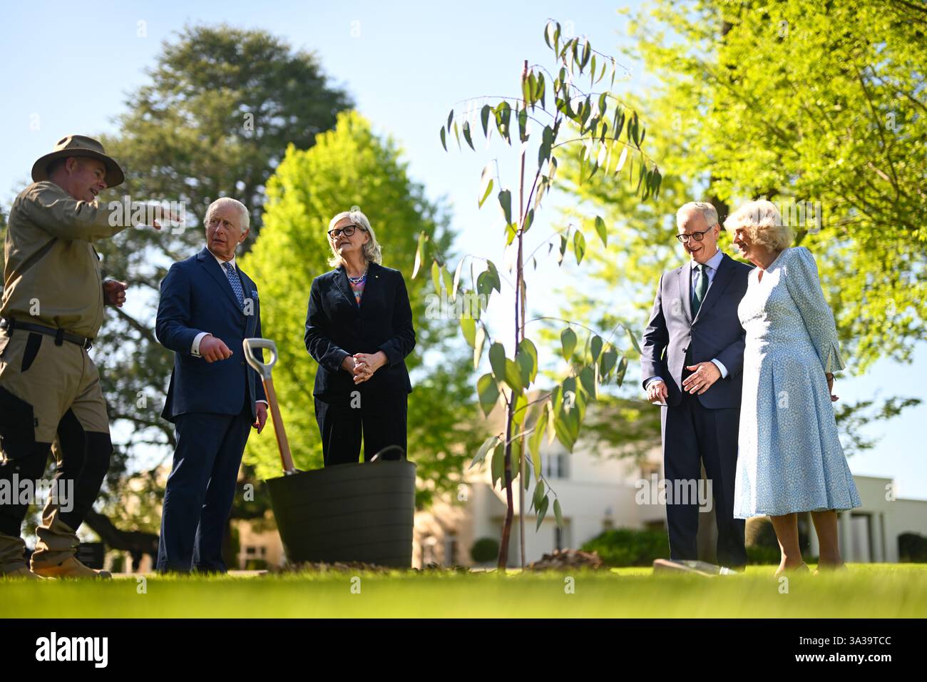 King Charles III watched by Queen Camilla (right) Australian Prime Minister Anthony Albanese and ...
