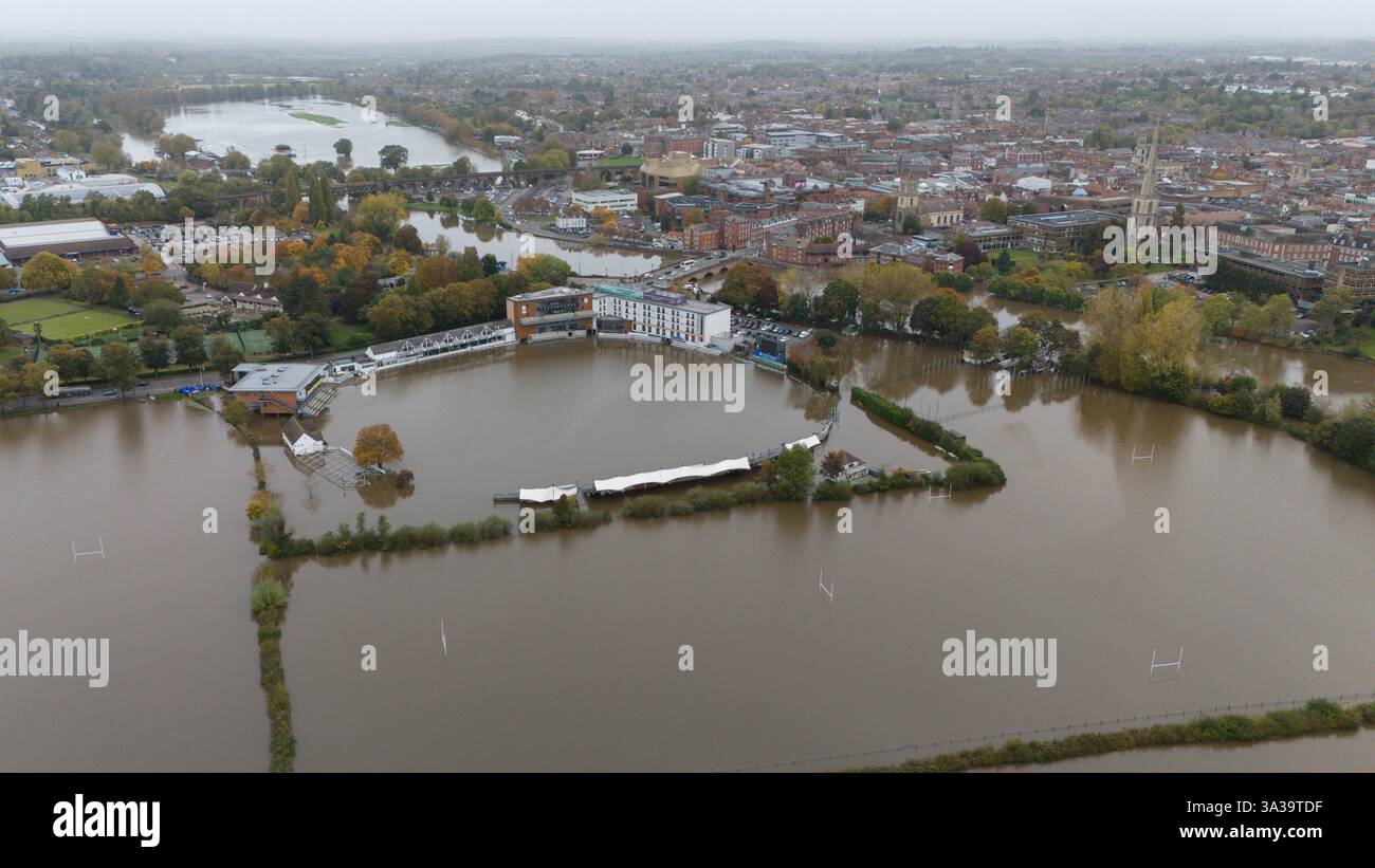 An aerial view showing a flooded New Road Cricket ground in Worcester ...