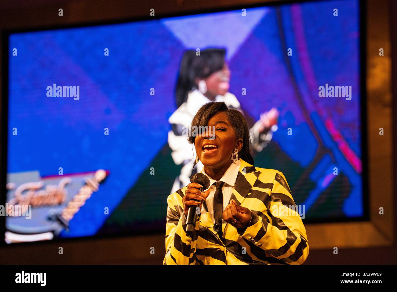 STOUT performs at the memorial service for singer and actress Angie ...