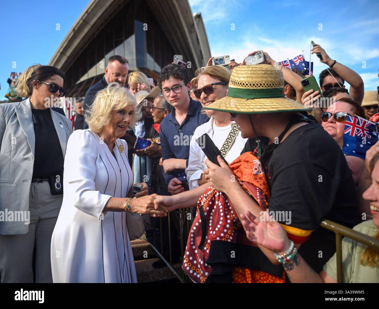 Queen Camilla is greeted by crowds during her visit to the Sydney Opera ...