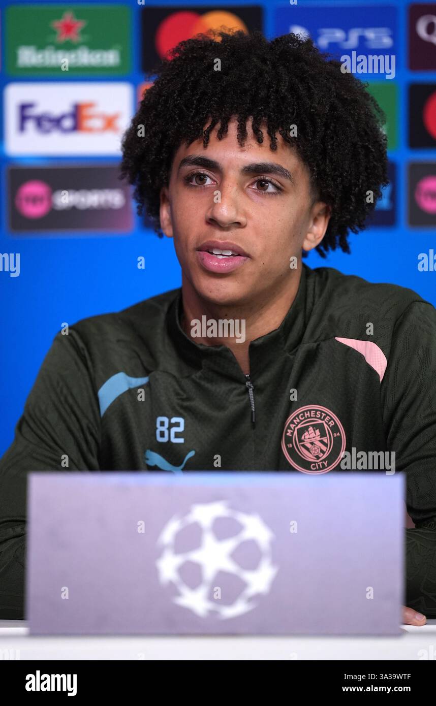 Manchester City's Rico Lewis during the press conference at the City ...