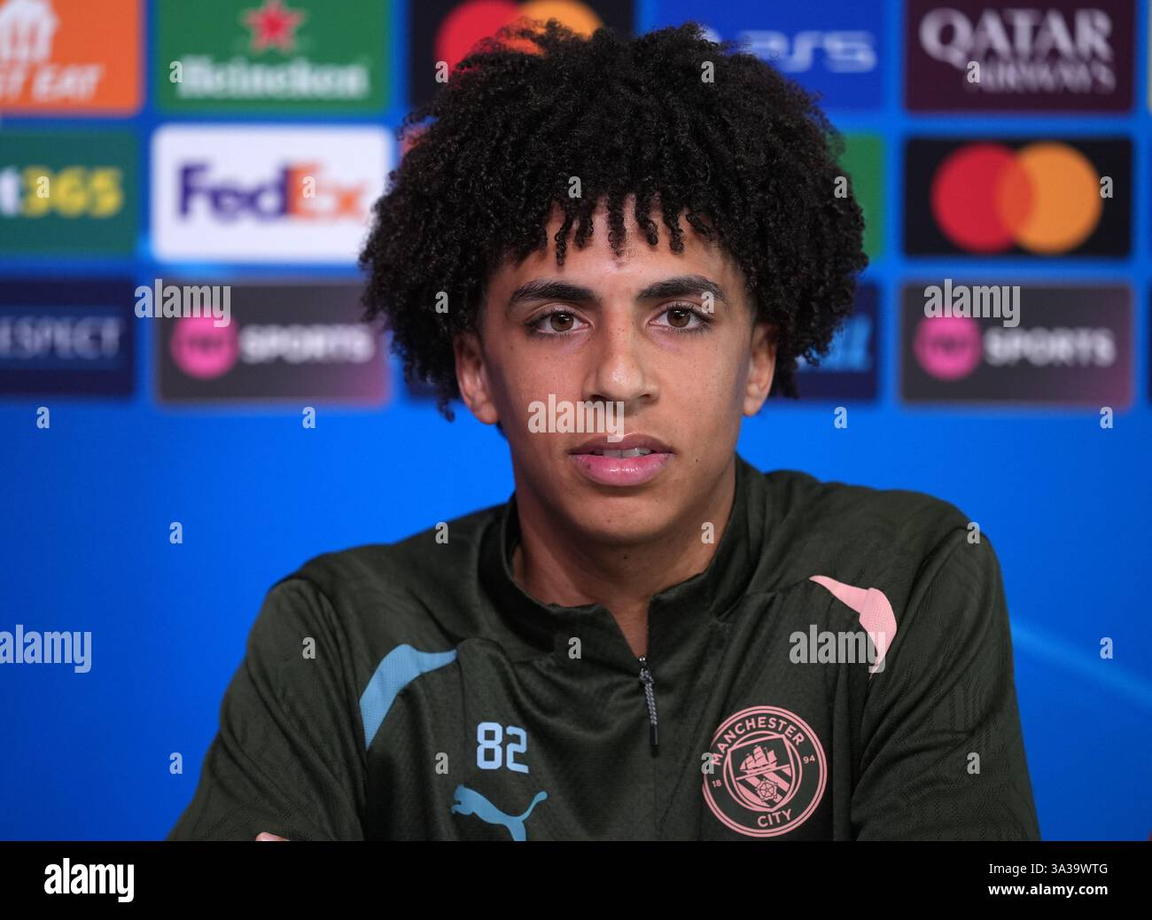 Manchester City's Rico Lewis during the press conference at the City ...