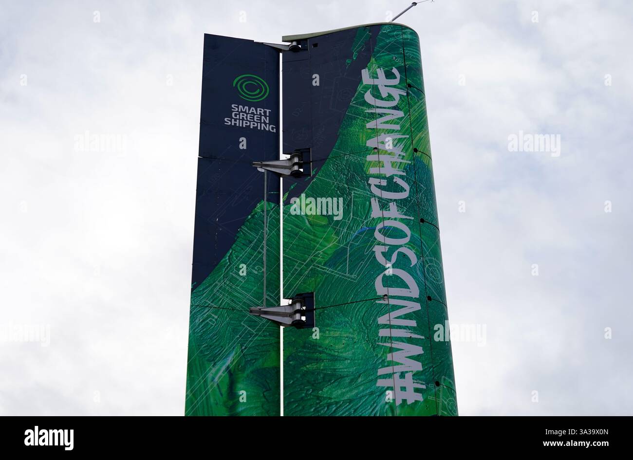 A FastRig test sail developed by Smart Green Shipping, after being ...