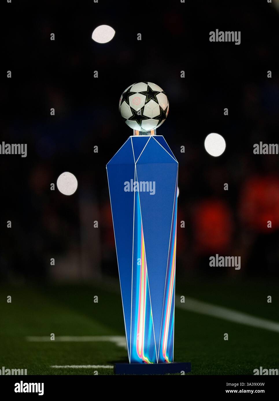 The match ball on a plinth ahead of the UEFA Champions League group ...