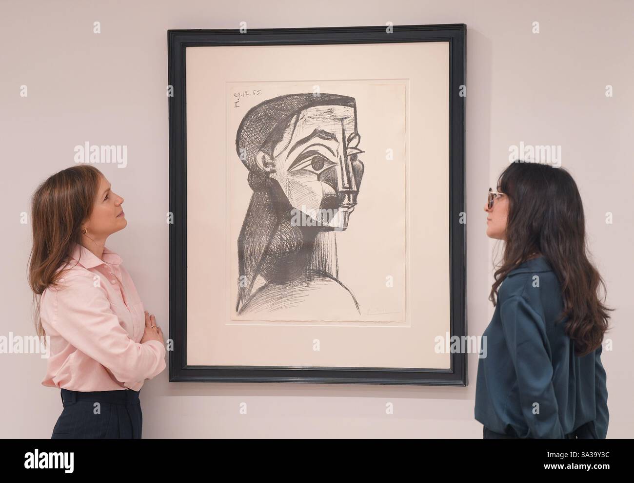 A lithograph by Pablo Picasso, Portrait de Femme II, 1955, during a ...