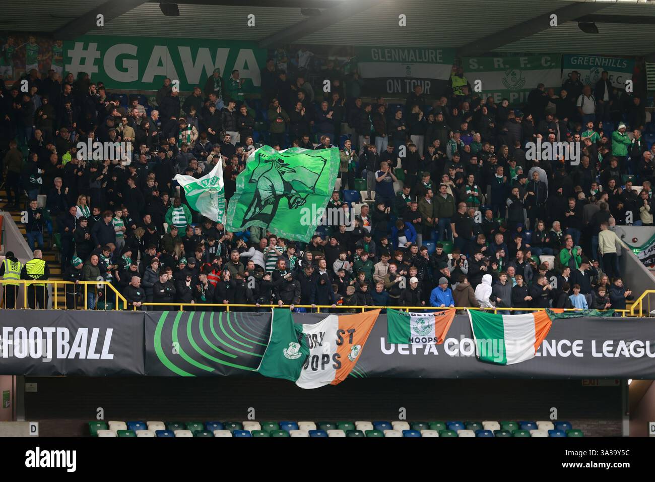 Shamrock Rovers fans show their support in the stands during the UEFA ...