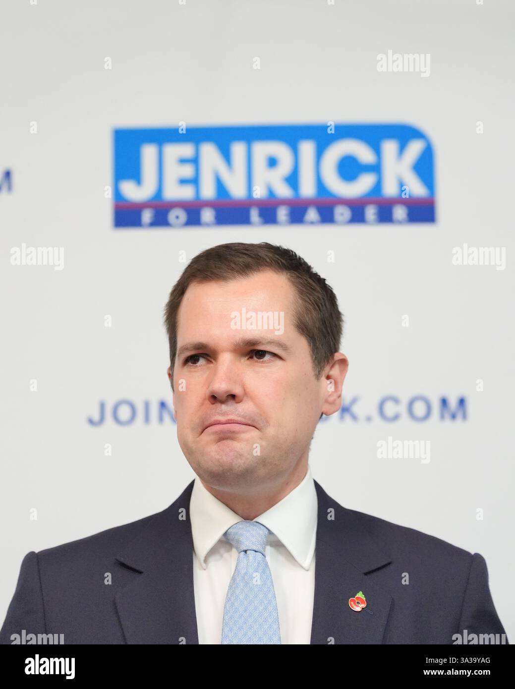 Conservative Party leadership candidate Robert Jenrick delivers a ...