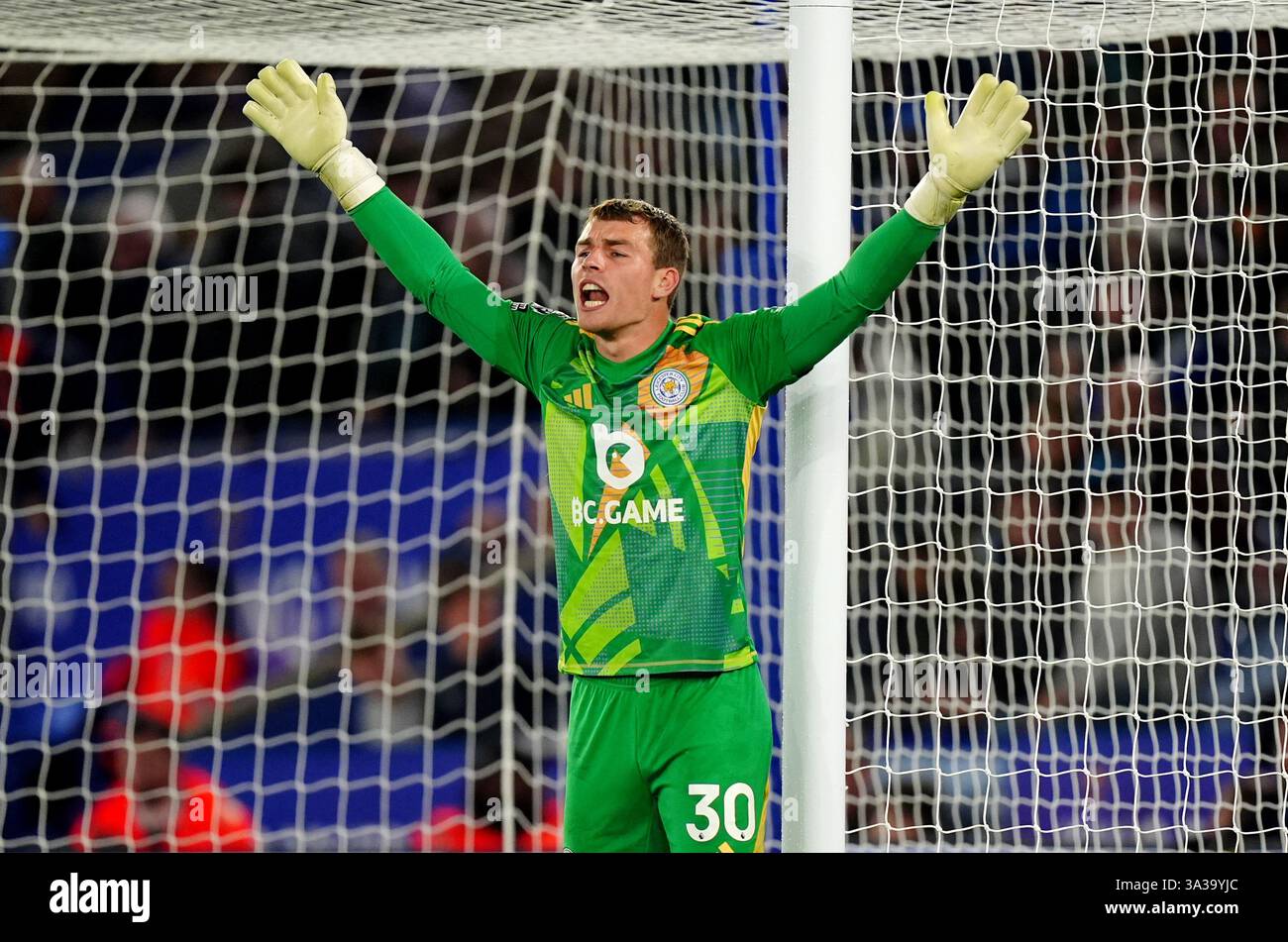 Leicester City goalkeeper Mads Hermansen during the Premier League ...