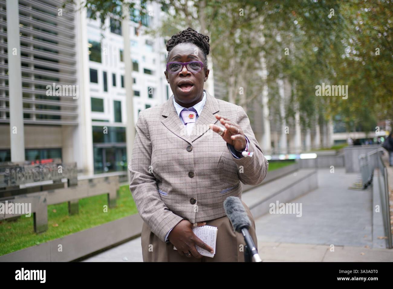 Rosamund Adoo-Kissi-Debrah speaking to the media outside at the offices ...