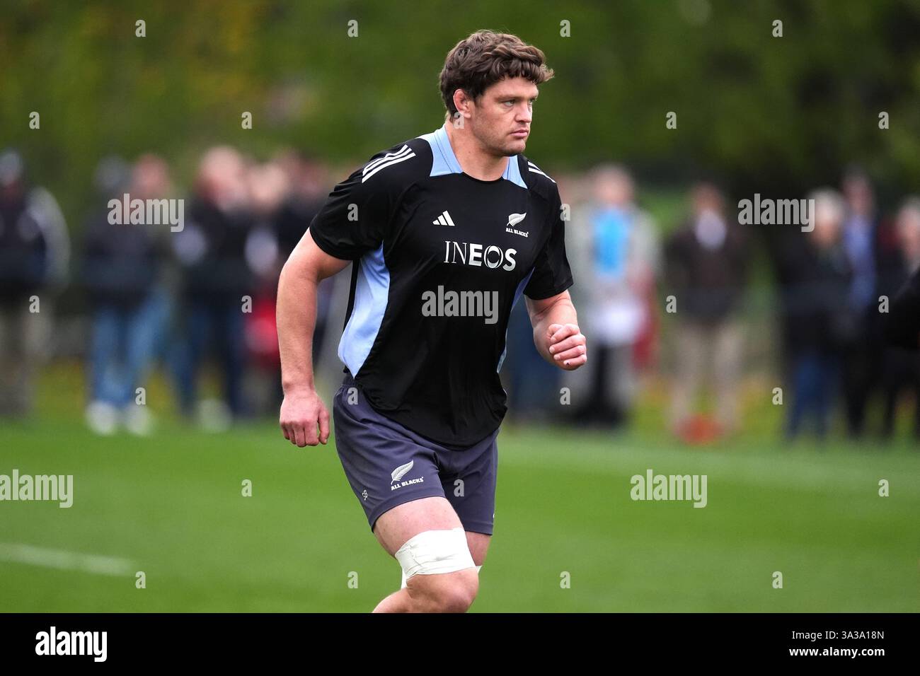 New Zealand's Scott Barrett during a team run at The Lensbury Resort ...