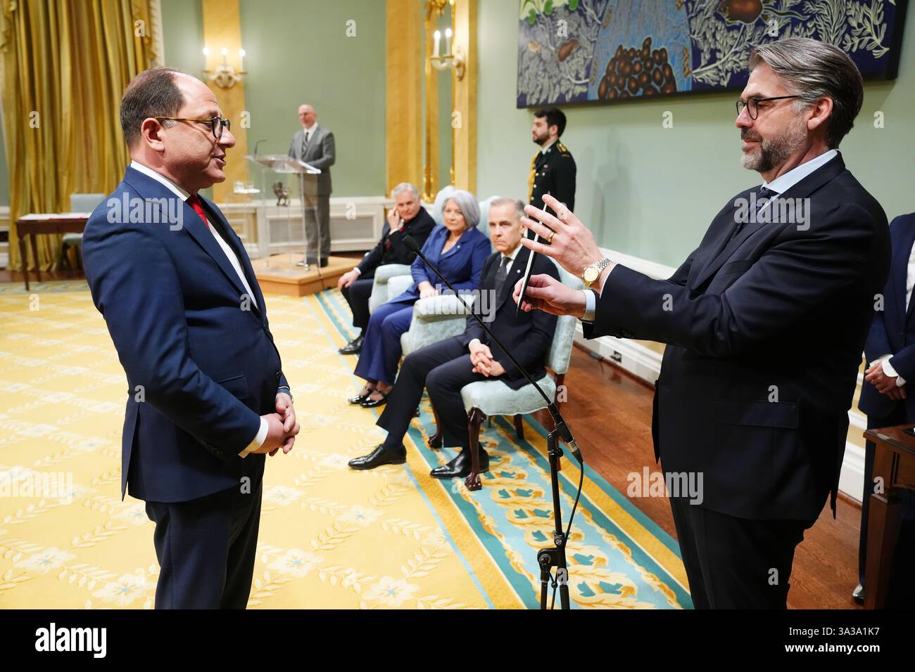Ottawa, Canada. 14th Mar, 2025. Ali Ehsassi is sworn in as the Minister ...