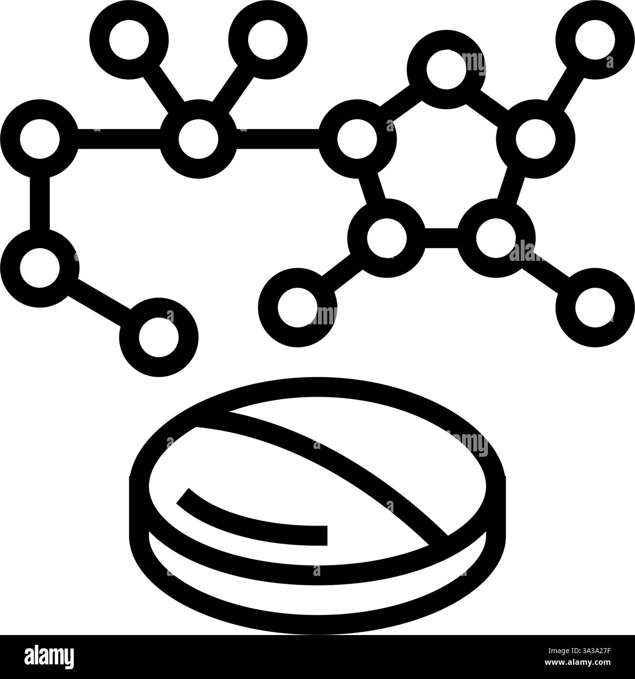 pharmaceutical pill with molecular structure line icon vector ...