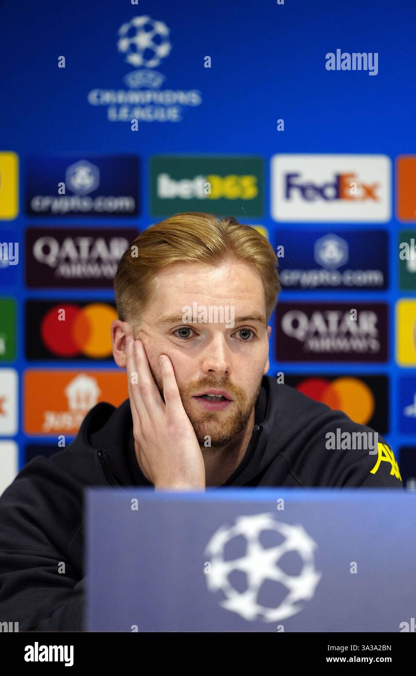 Liverpool goalkeeper Caoimhin Kelleher during a press conference at ...
