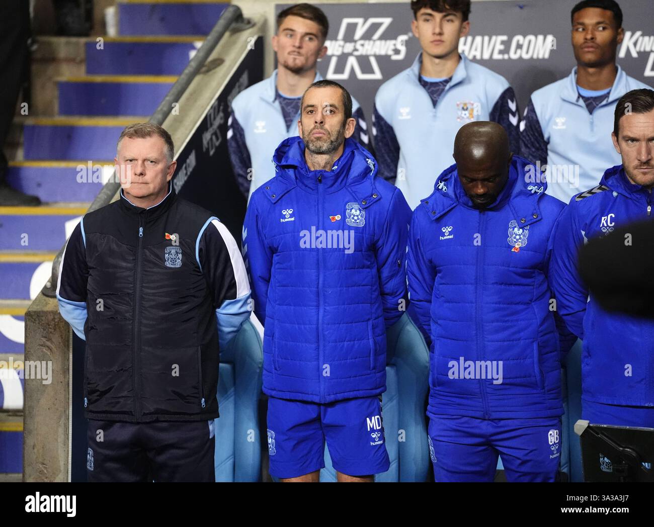 Coventry City manager Mark Robins, Mark Delaney and George Boateng ...