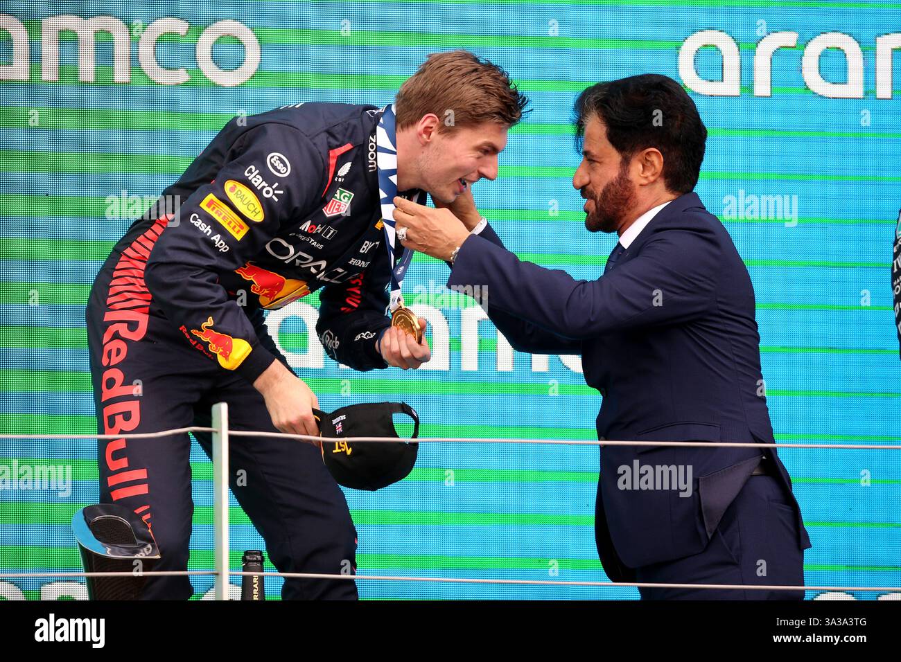 File photo dated 09/07/23 of Mohammed Ben Sulayem with Red Bull's Max Verstappen. Formula One ...