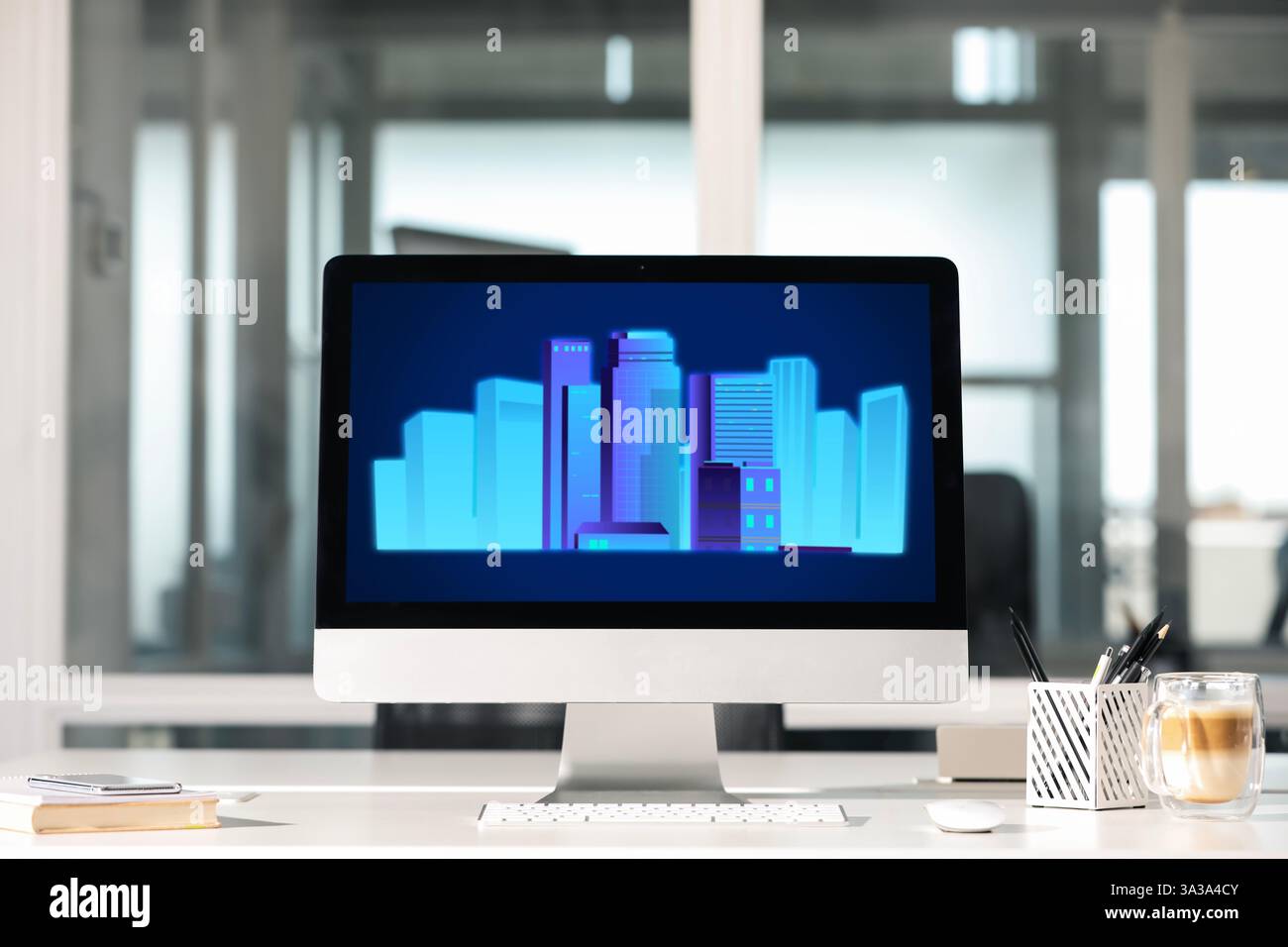 Building information modeling. Digital project on computer display ...