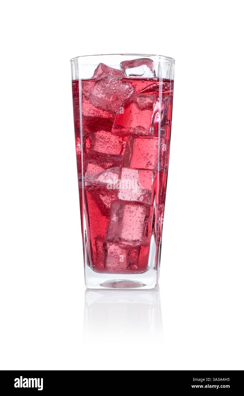 Sweet soda water with ice cubes in glass isolated on white Stock Photo ...