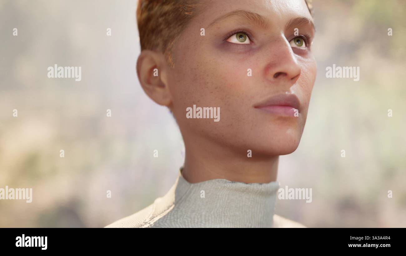 Breathe in the clean forest air, a young woman in the forest takes a ...