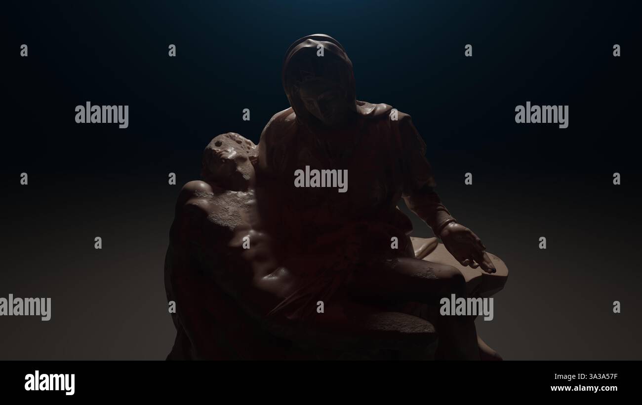 A modern reinterpretation of Michelangelo Pieta, blending 3D graphics ...