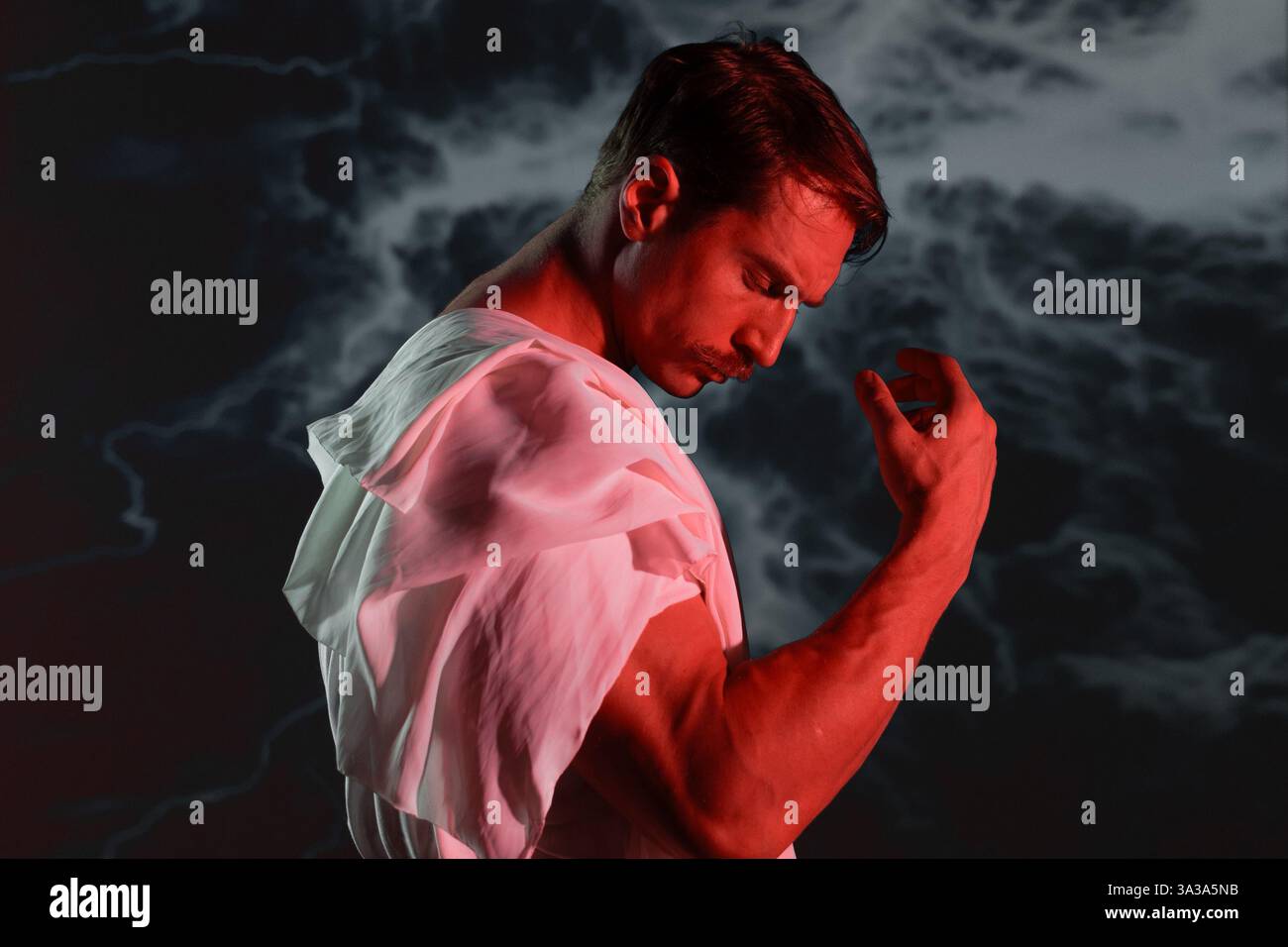 A muscular, athletic figure embodying Zeus, Lightning bolts on the ...