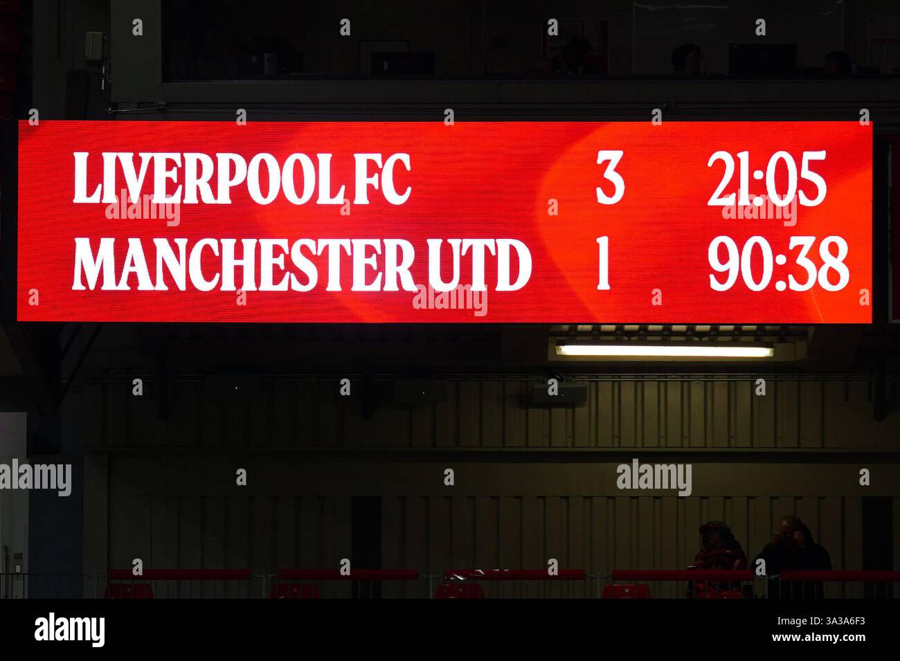The stadiums score board displays the final score after the Barclays ...