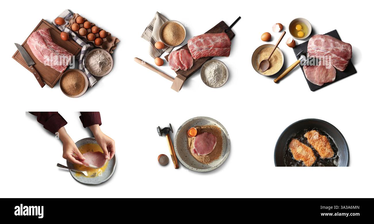Schnitzel step-by-step recipe. Collage with photos of preparation on ...