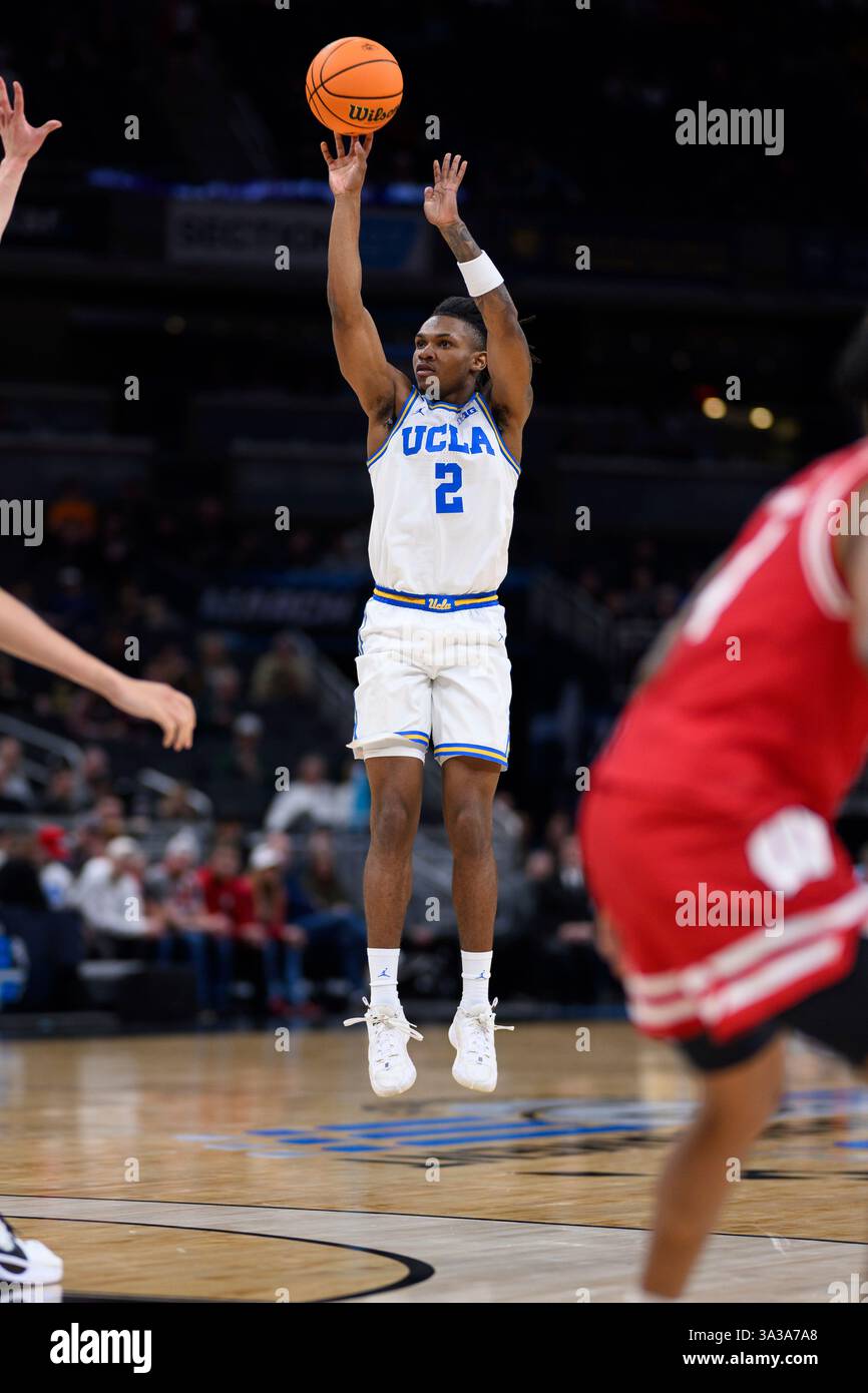 INDIANAPOLIS, IN - MARCH 14: UCLA Bruins guard Dylan Andrews (2) shoots ...