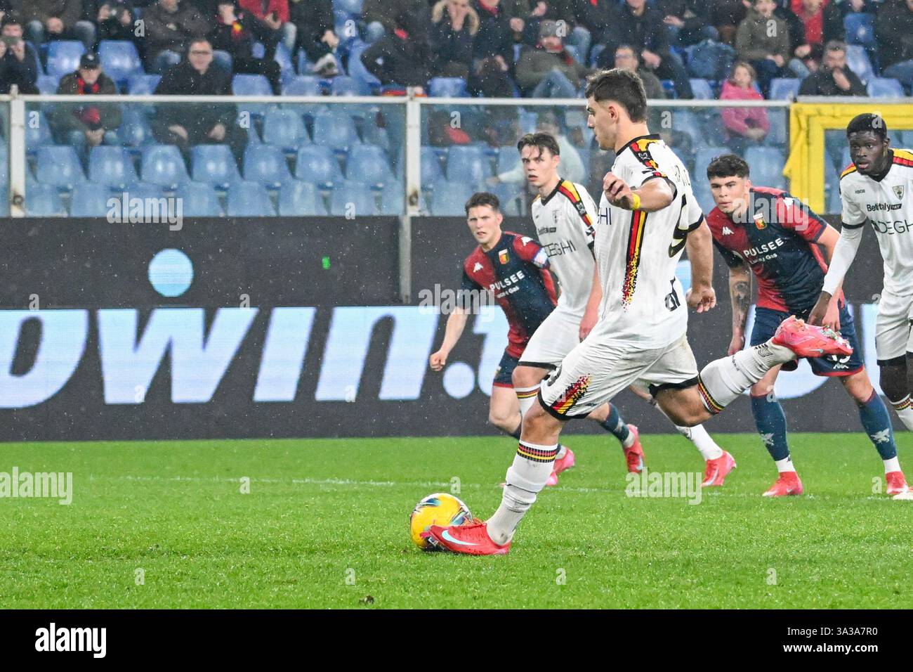 Lecce's Nikola Krstovic scores his side's first goal by a penalty ...