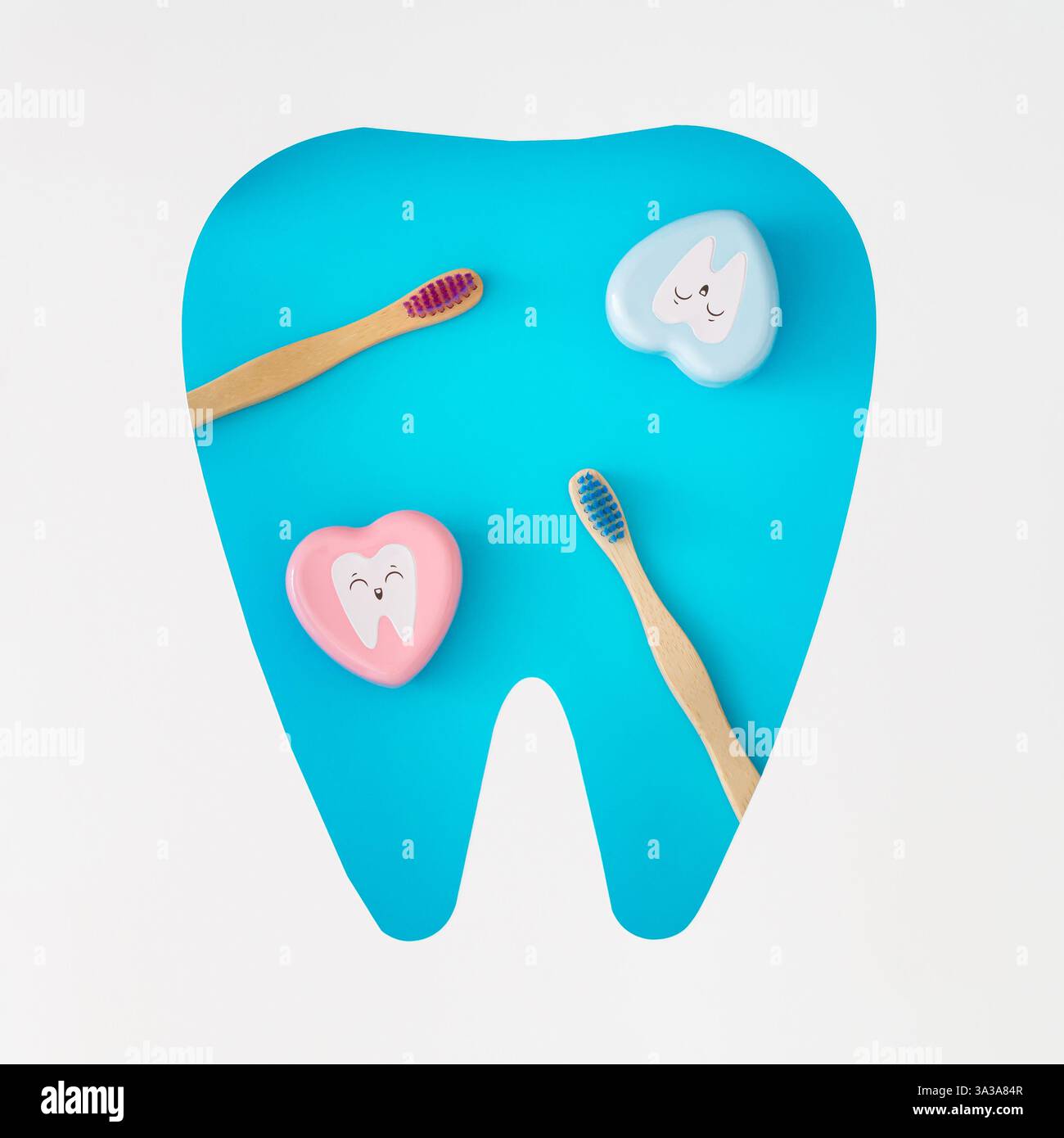 Creative layout with bamboo kids toothbrushes and milk tooth boxes on ...