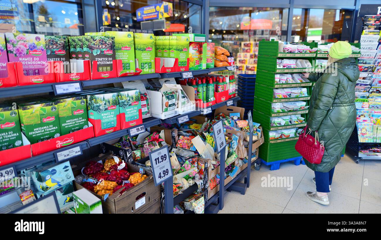 Warsaw, Poland. 6 March 2025. Lidl supermarket entrance area with ...