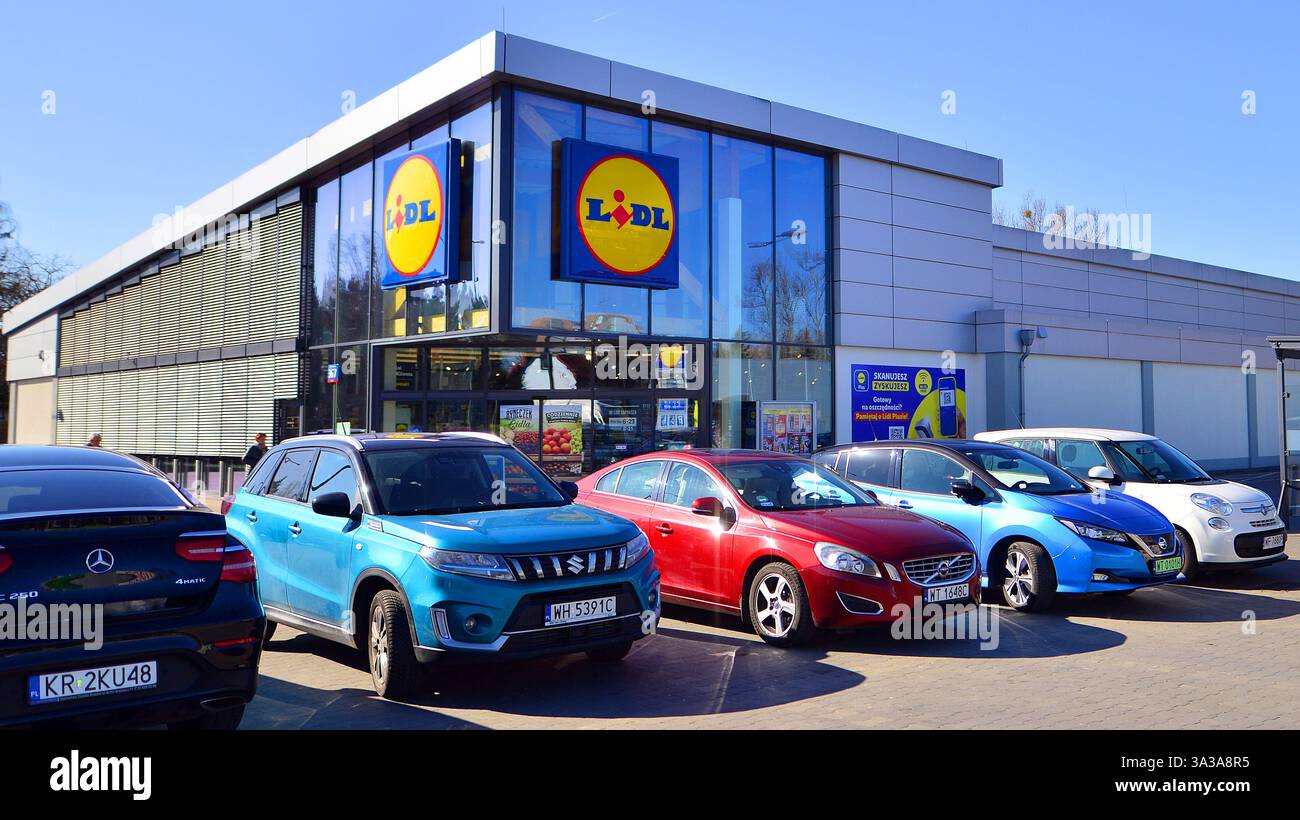 Warsaw, Poland. 6 March 2025. Signboard with logo and brand name Lidl ...