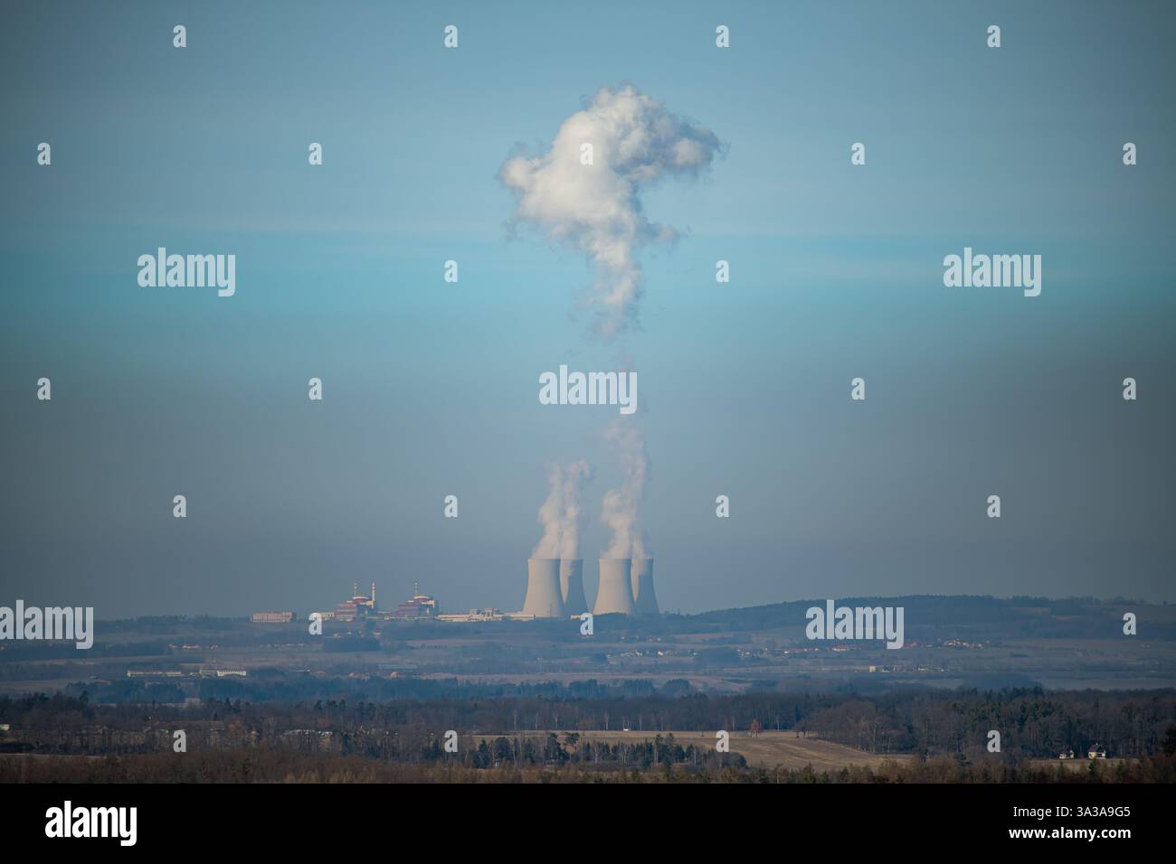 Holasovice, Czech republic - March 04, 2025. Landscape view on Nuclear ...