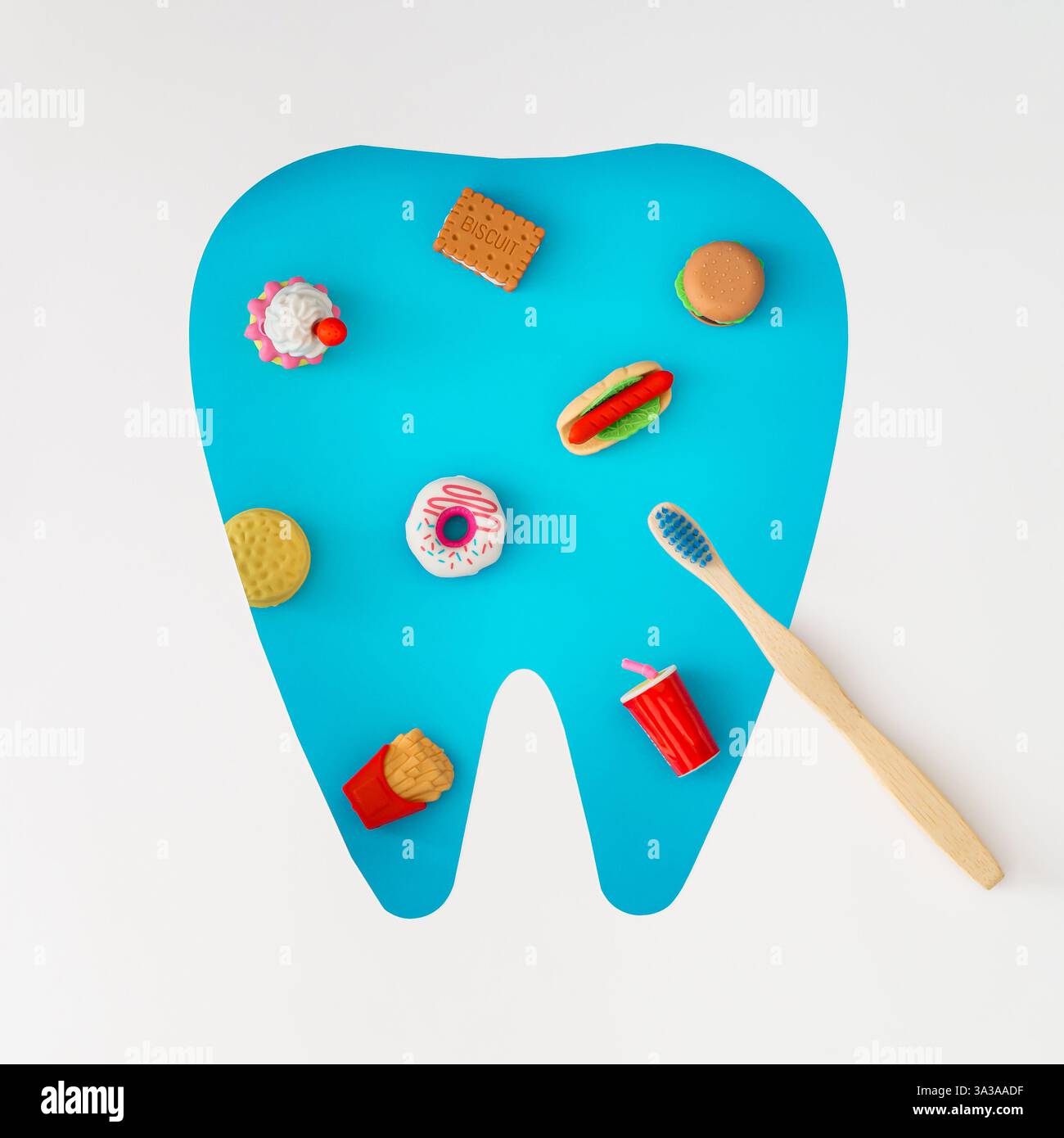 Creative layout made with food products, organic bamboo toothbrush and ...