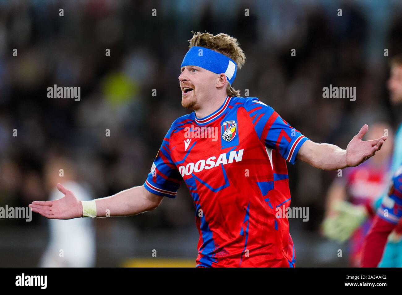 Rome, Italy. 13th Mar, 2025. Pavel Sulc of FC Viktoria Plzen celebrates ...
