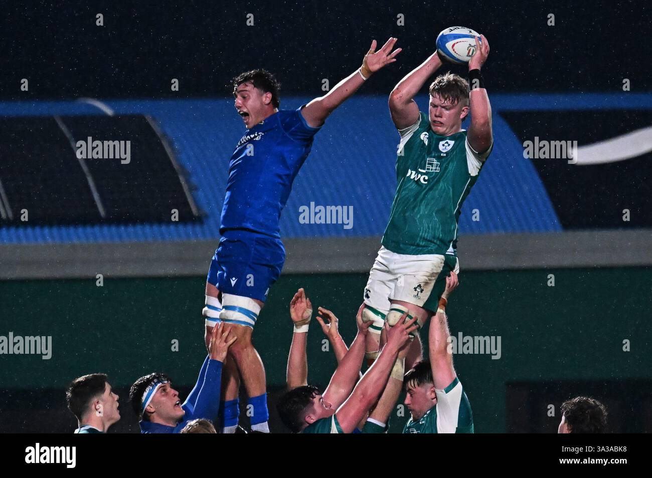 Monigo, Italy. 14th Mar, 2025. Touche during the match Italy U20 vs ...