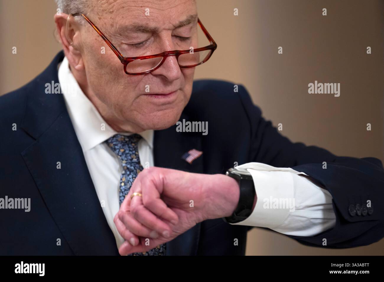 Senate Minority Leader Chuck Schumer, D-N.Y., looks at his watch before ...