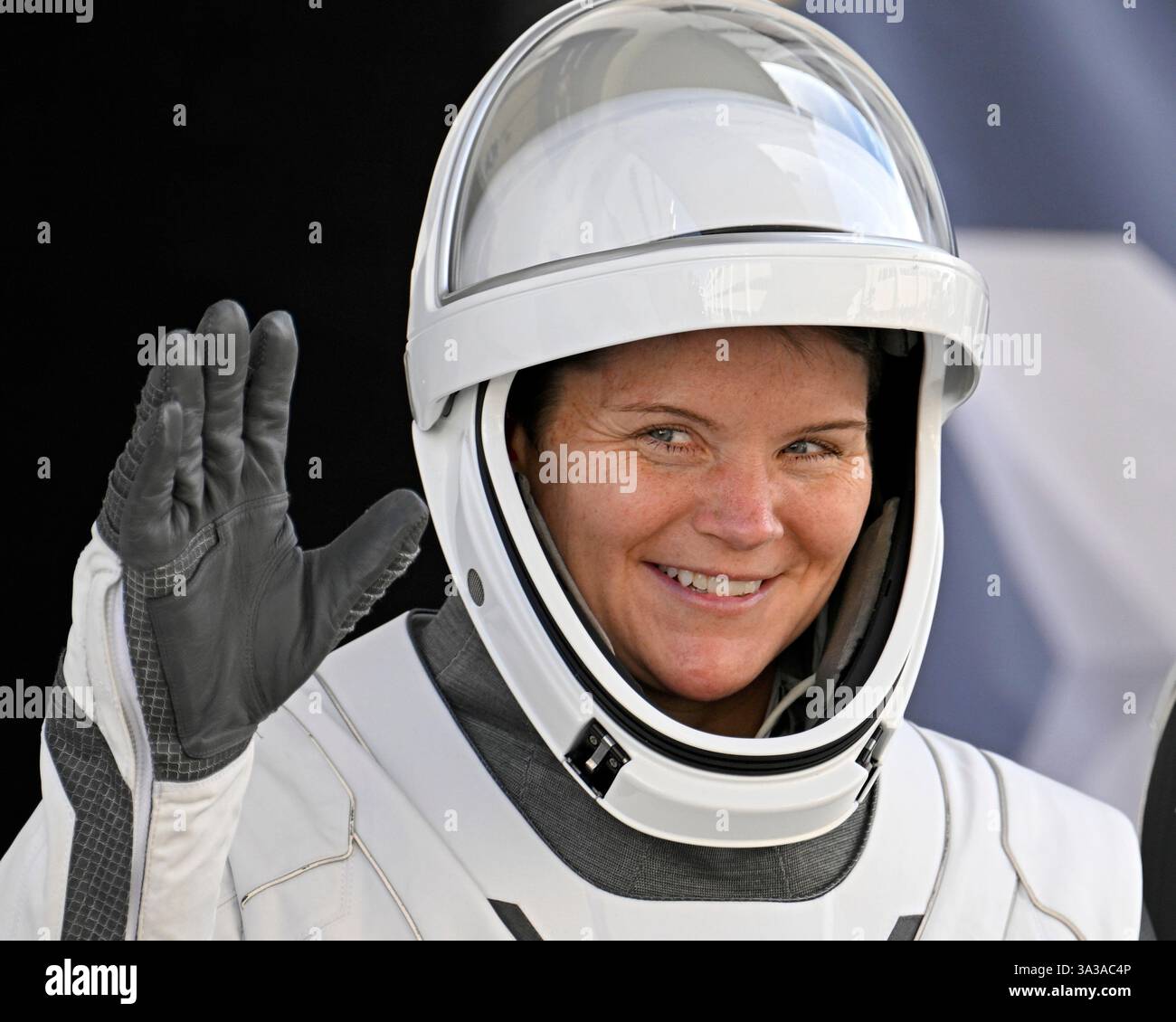 SpaceX NASA Crew-10 member and NASA Astronaut Anne McClain waves as she ...