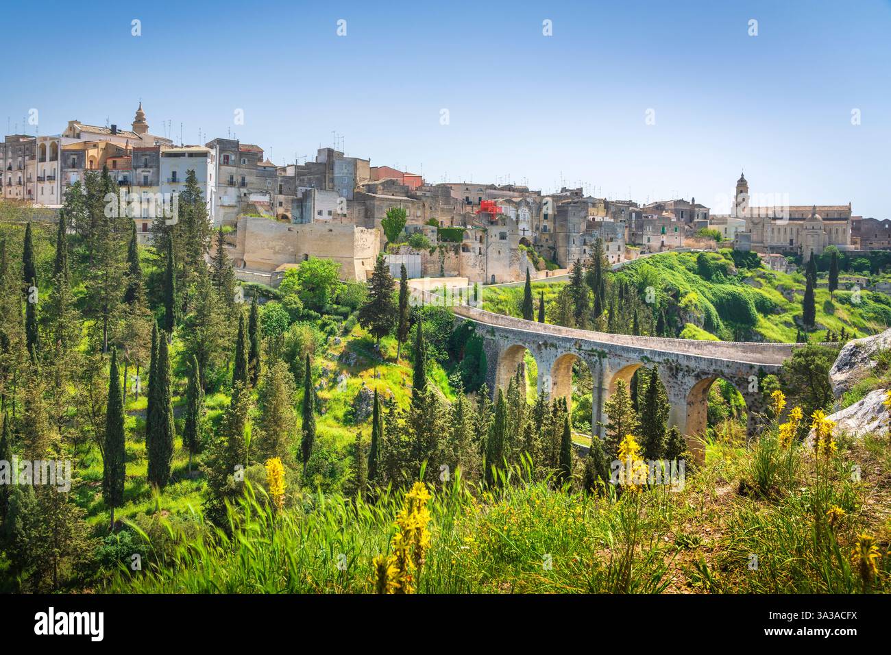 Gravina in Puglia old town skyline, bridge and canyon view. Province of ...