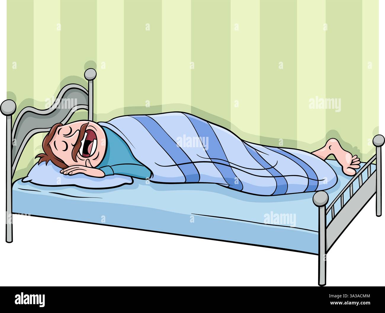 Cartoon illustration of man sleeping in his bed and snoring Stock ...